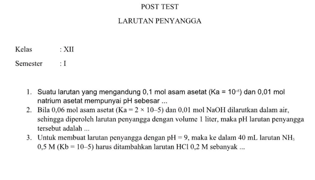 Suatu larutan yang mengandung 0,1 mol asam