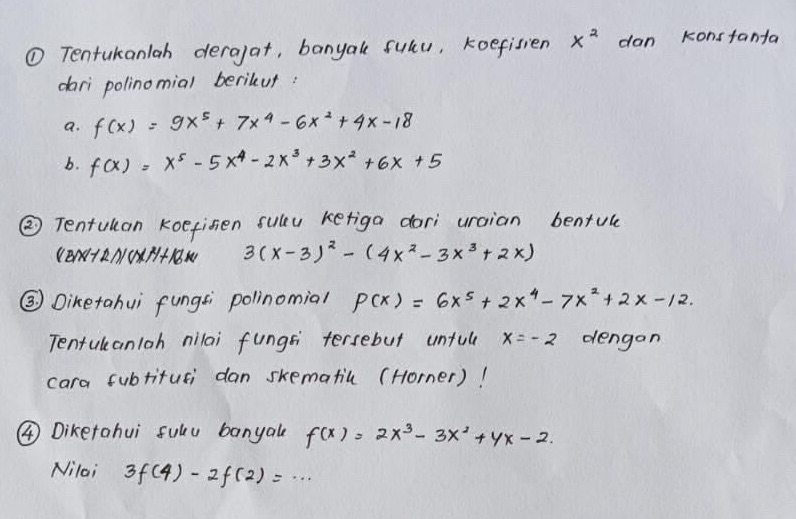 1. Tentukanlah derajat, banyak suku, | StudyX