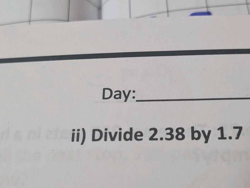 Dividing Decimals: 2.38 divided by 1.7