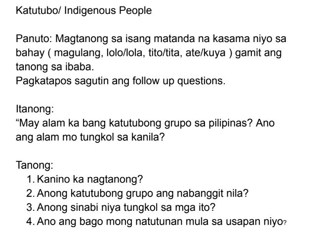 Panuto: Magtanong sa isang matanda na kasama | StudyX
