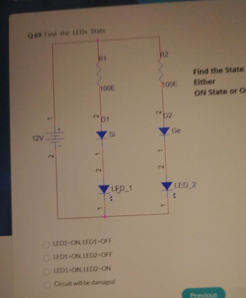 Q69. Find the LEDs State LED2-ON, LED1-OFF | StudyX
