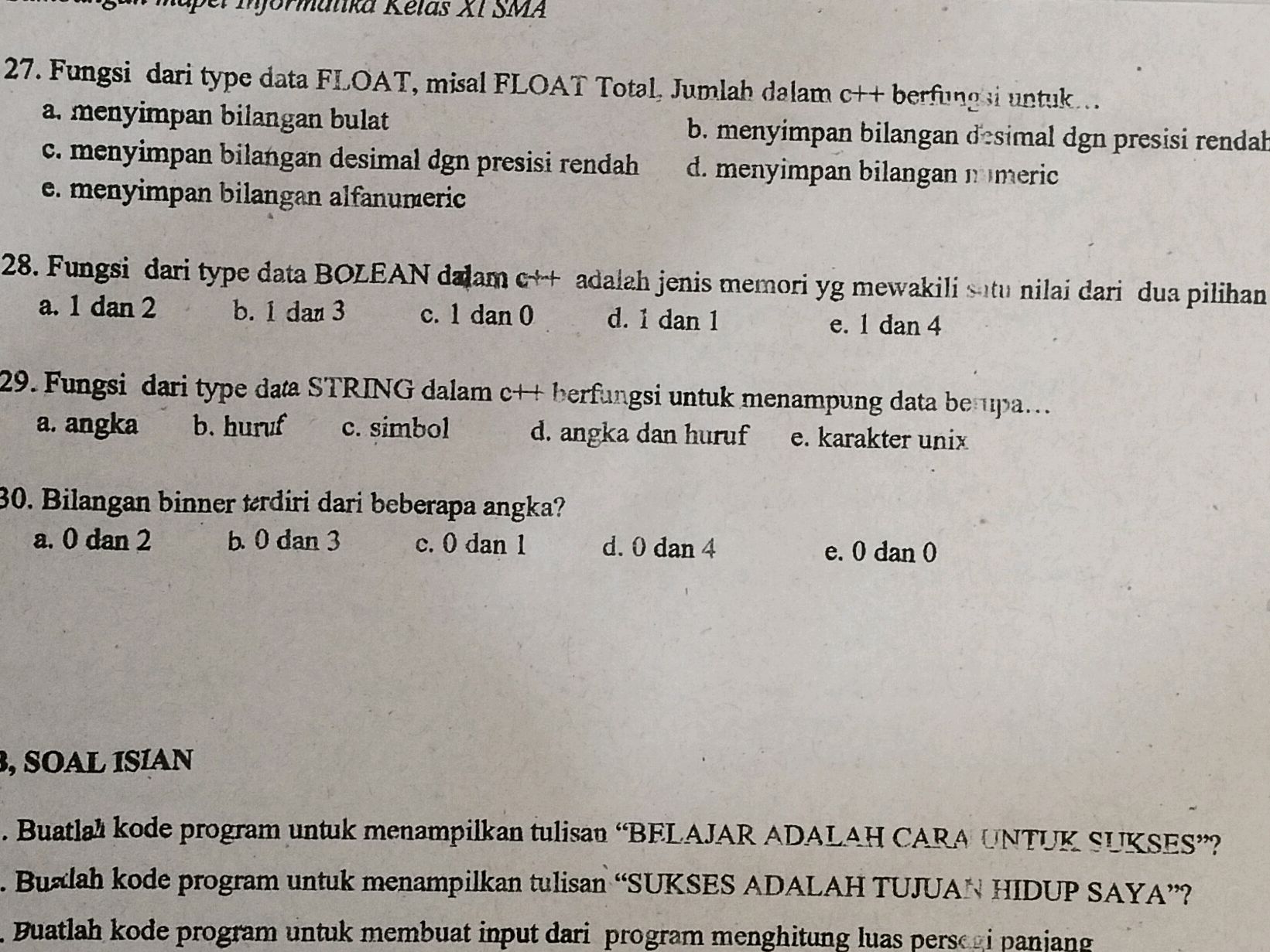 Fungsi dari type data FLOAT, misal FLOAT
