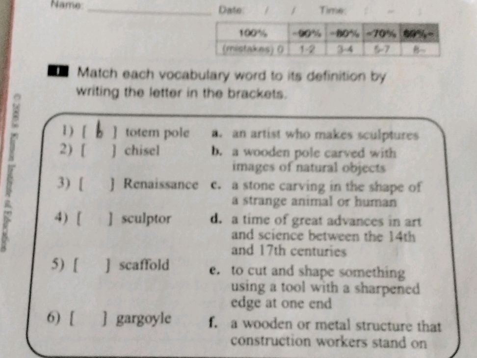 Match each vocabulary word to its definition