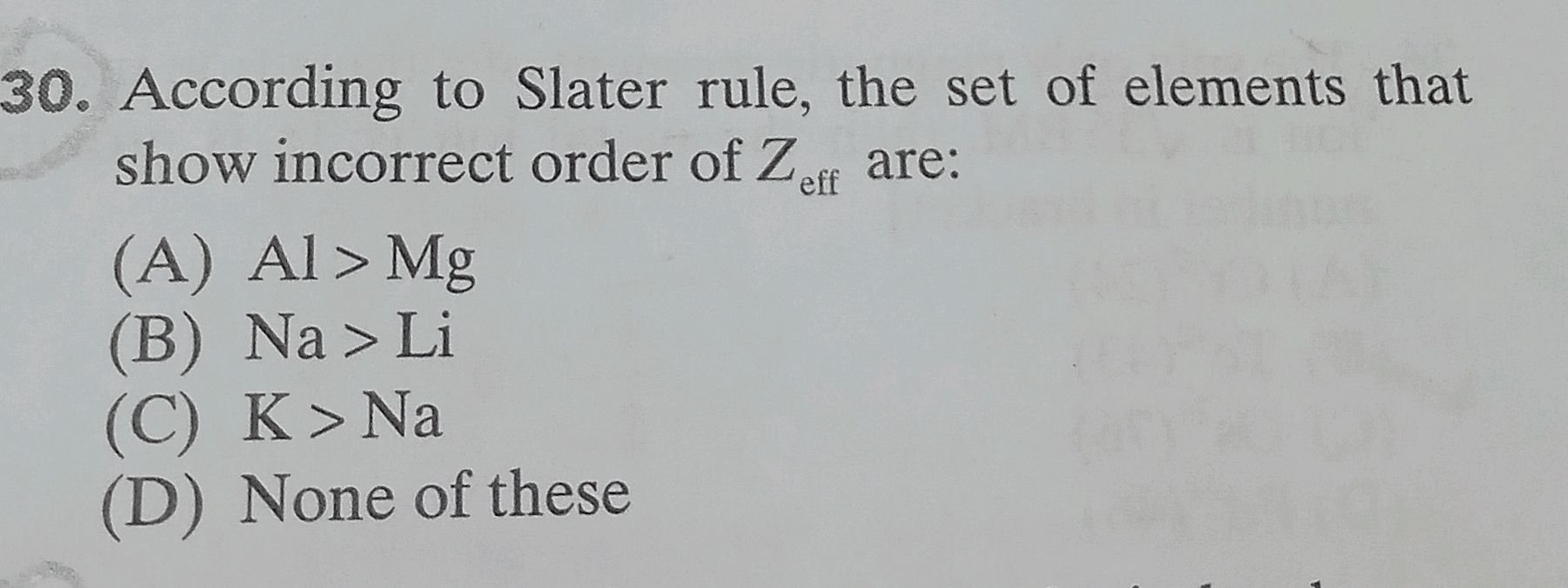 According to Slater rule, the set of