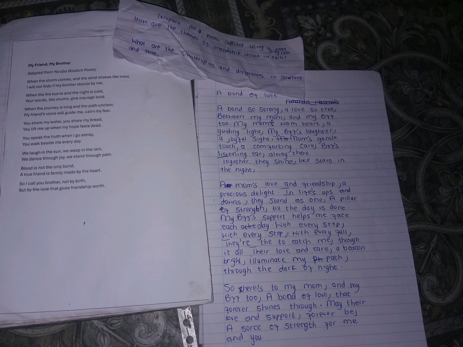 Compare the poems selected using a Venn | StudyX