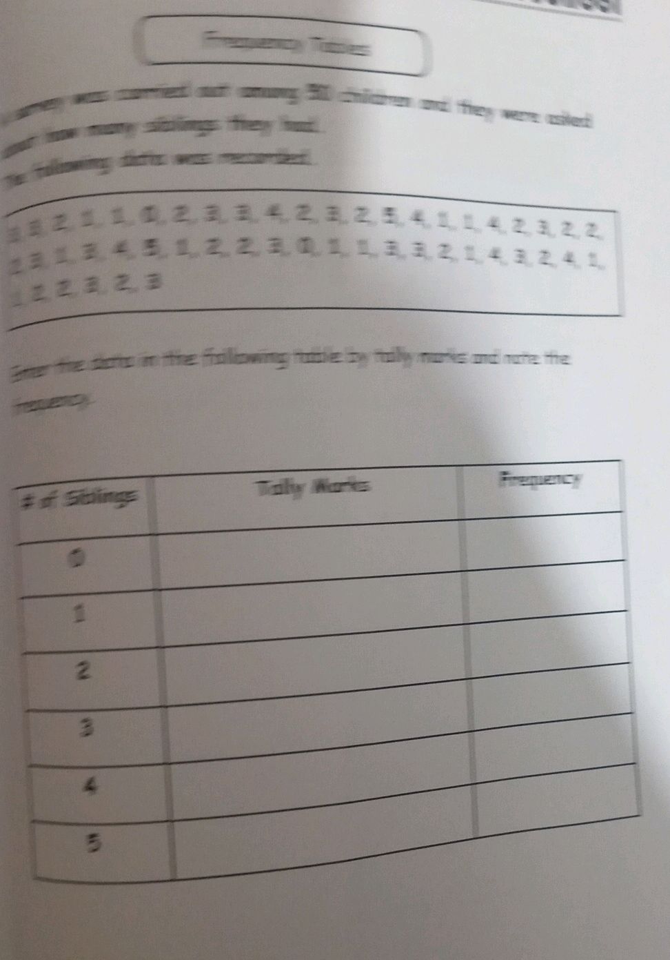 Enter the data in the following table by