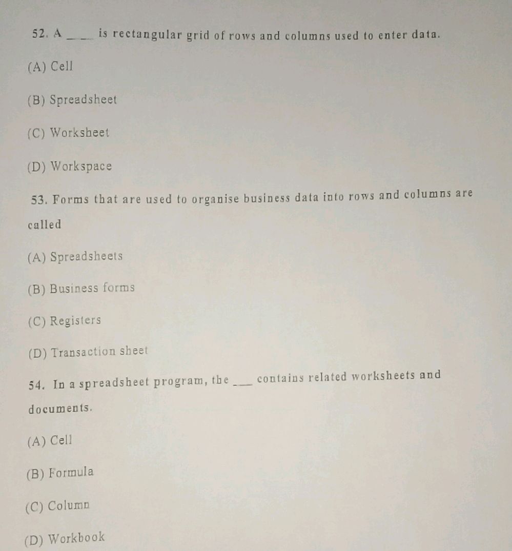 52. A _____ is rectangular grid of rows and | StudyX