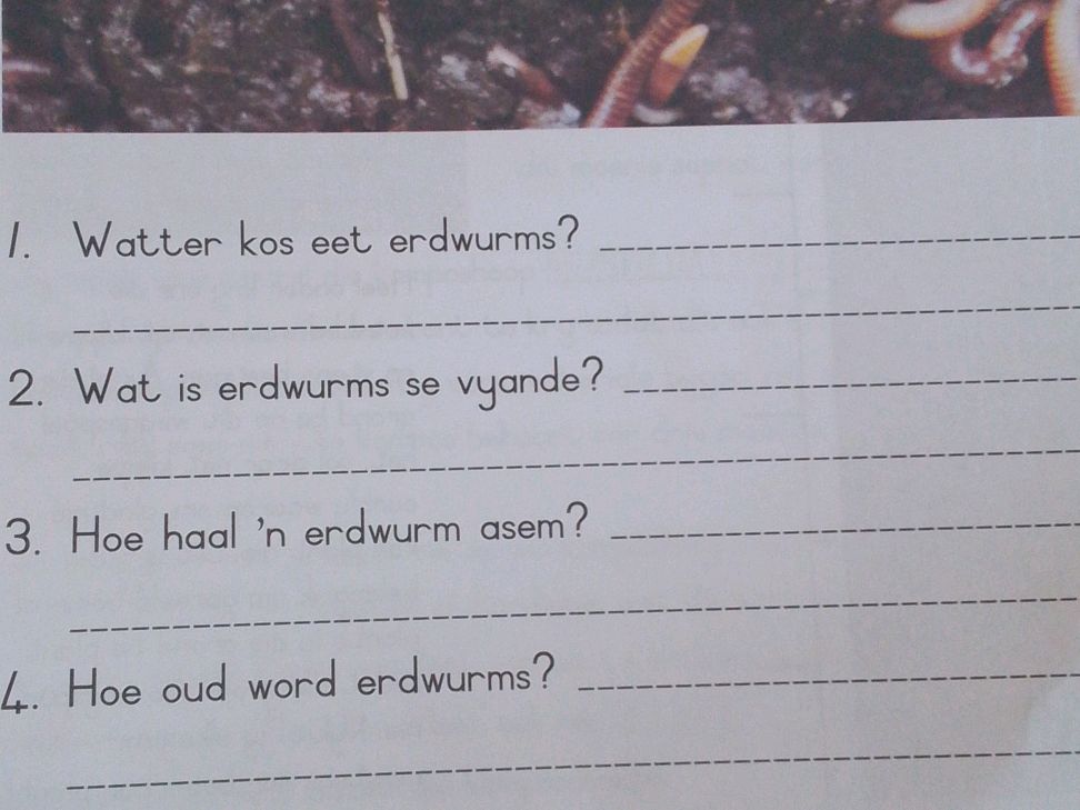 1. Watter kos eet erdwurms? 2. Wat is | StudyX