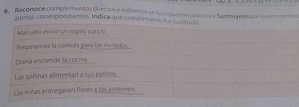 9. Reconoce complementos directos e | StudyX