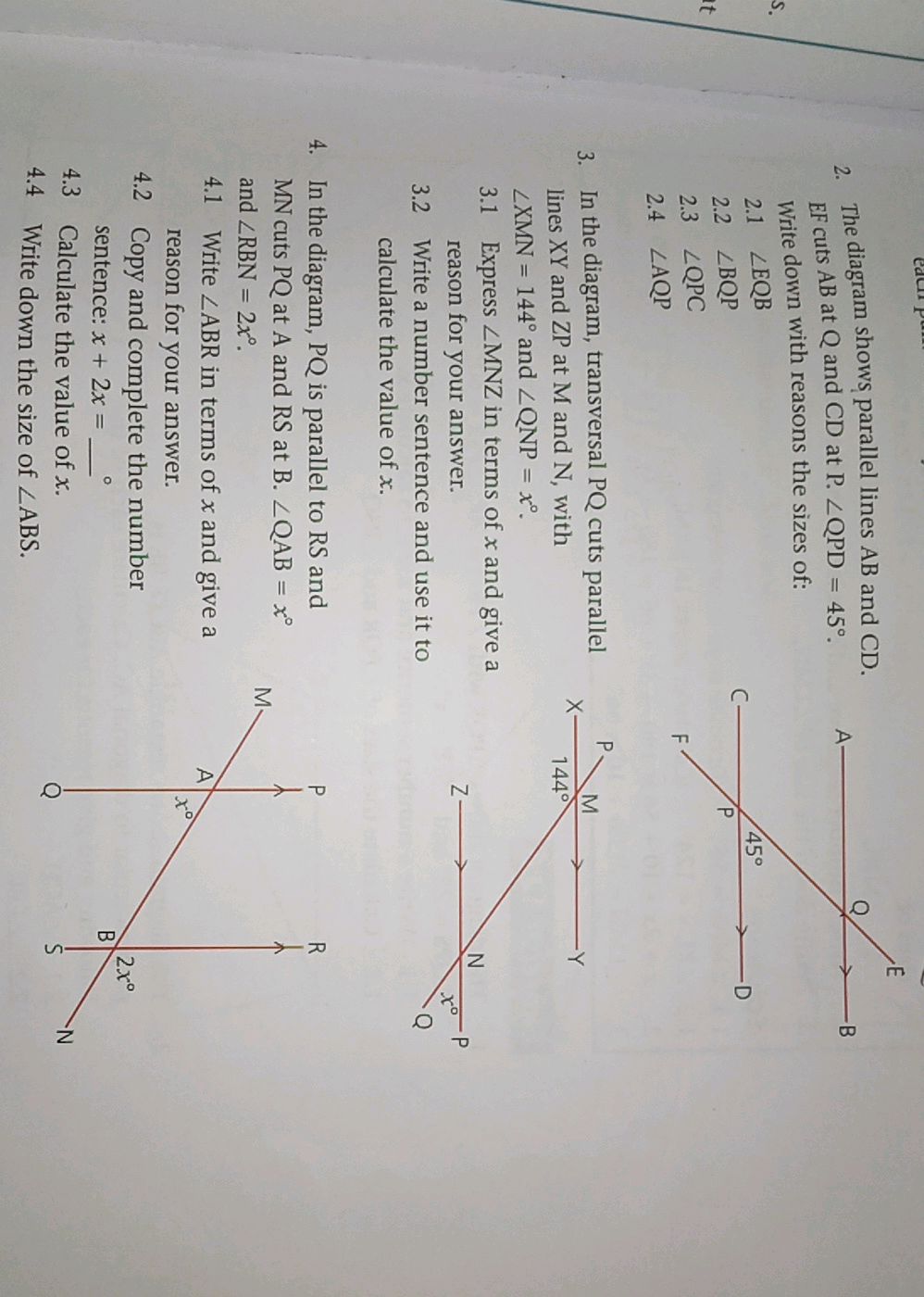2. The diagram shows parallel lines AB and | StudyX