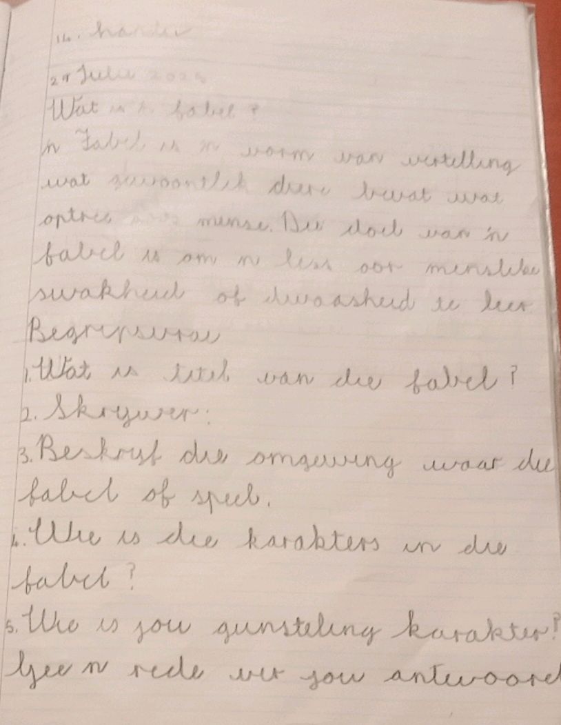 Wat is die titel van die fabel? 2. Skrywer: