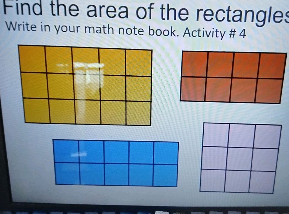 Find the area of the rectangles Write in | StudyX