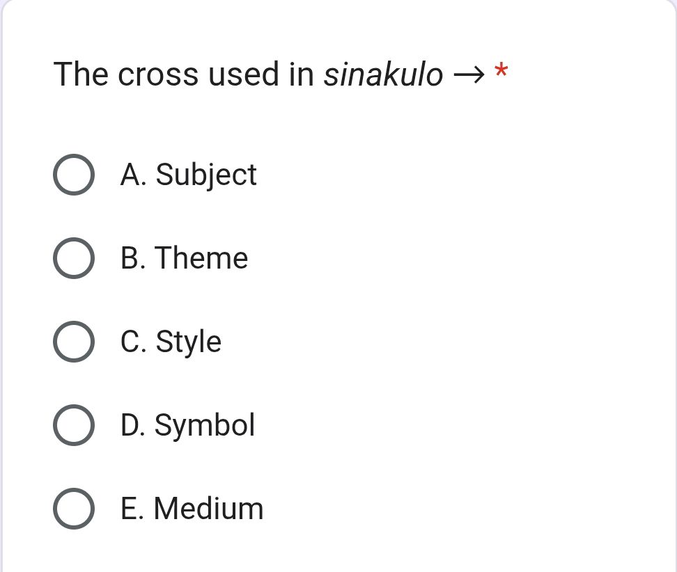 The cross used in sinakulo → * A. Subject | StudyX