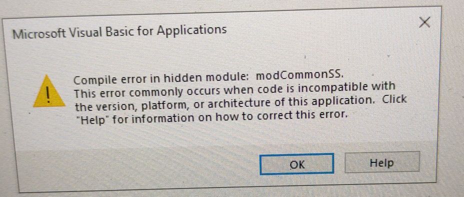 Compile error in hidden module: modCommonSS. | StudyX
