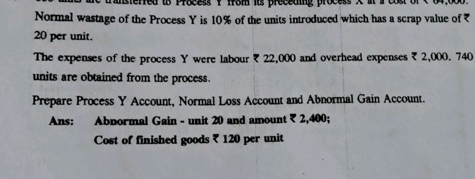 Normal wastage of the Process Y is 10% of