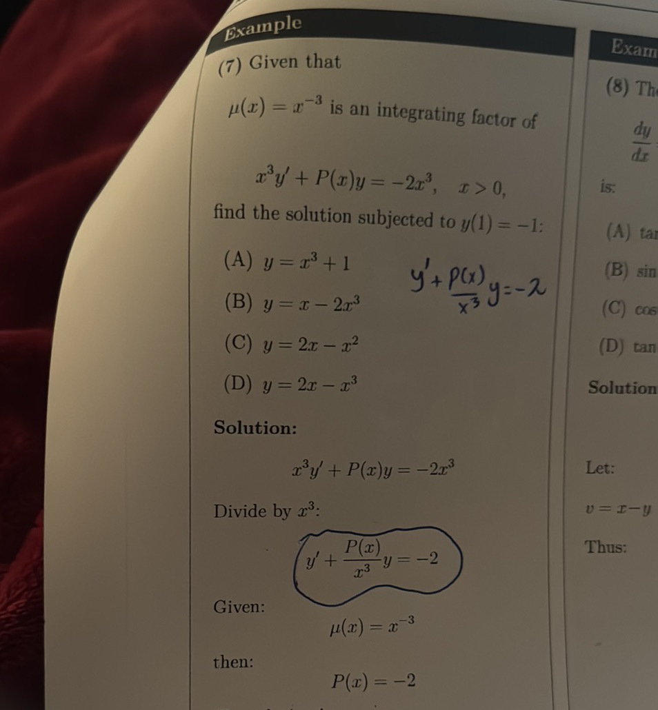 Given that $ (x) = x^{-3}$ is an integrating | StudyX