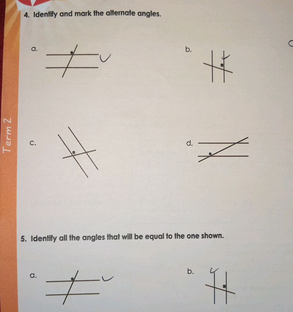 Identify and mark the alternate angles. a.