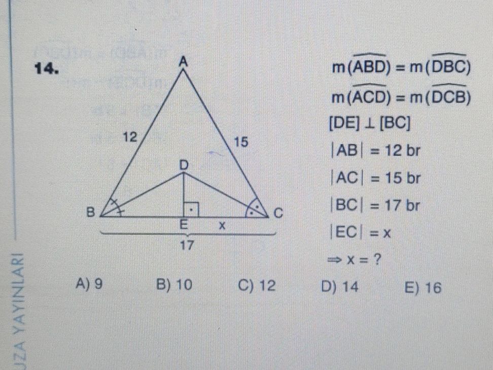 14. $m( {ABD}) = m( {DBC})$ $m( {ACD}) = | StudyX
