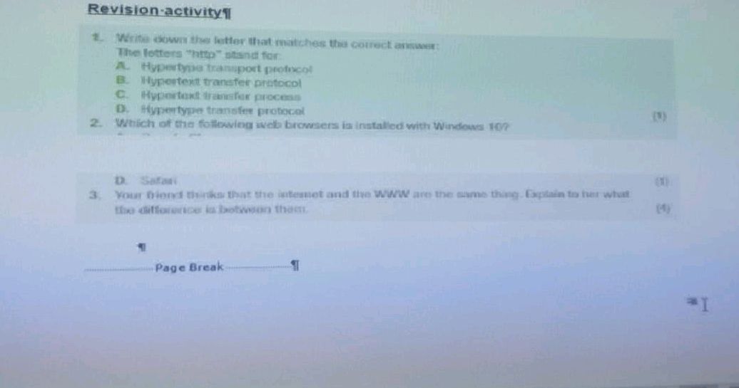 1. Write down the letter that matches the | StudyX