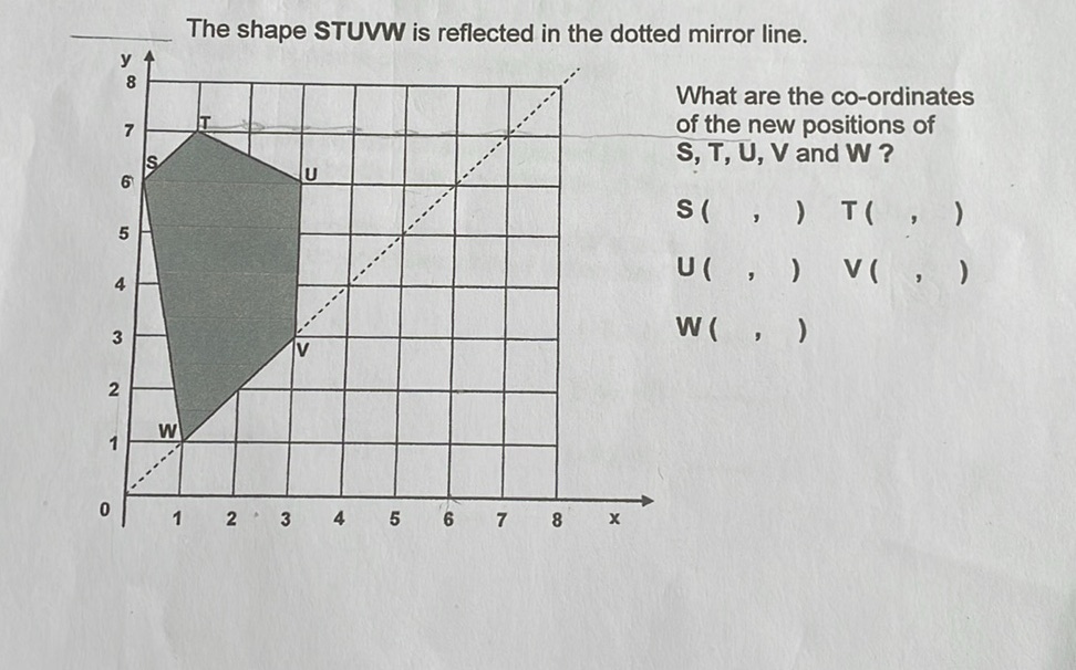 The shape STUVW is reflected in the dotted | StudyX