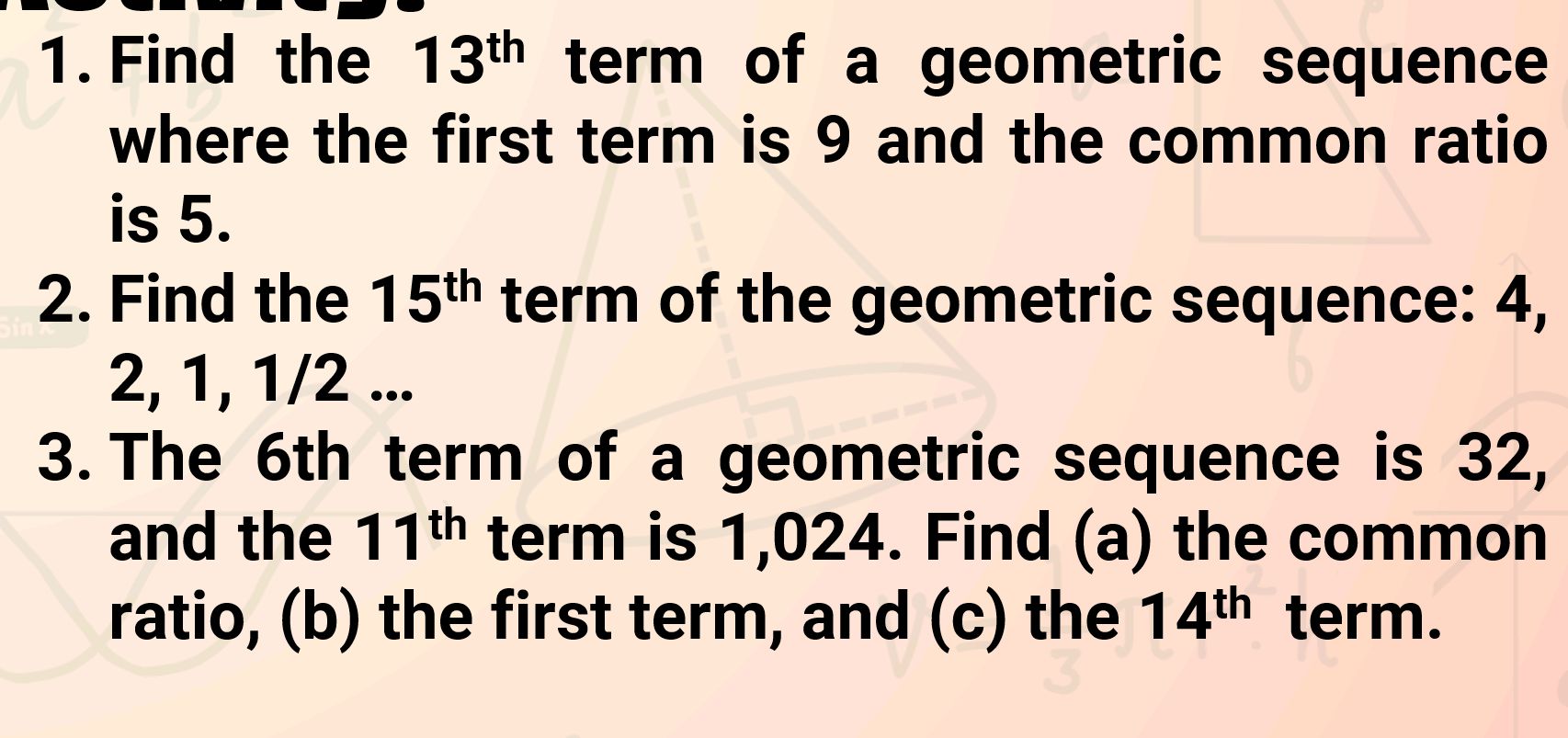 Find the 13th term of a geometric sequence