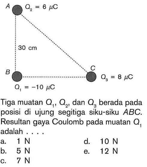 Tiga muatan $Q_1$, $Q_2$, dan $Q_3$ berada | StudyX