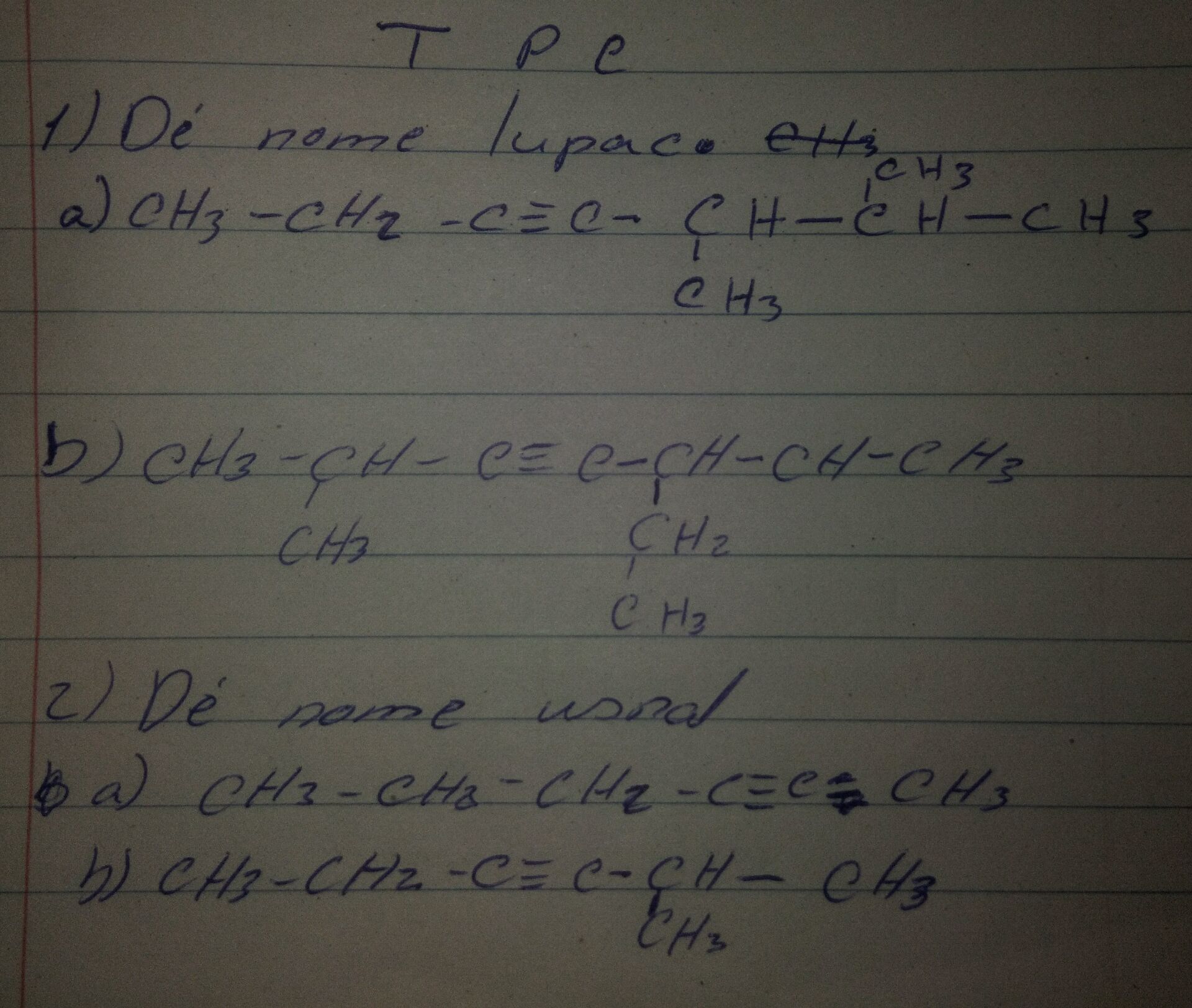 1) Dé nome IUPAC eticha a) | StudyX