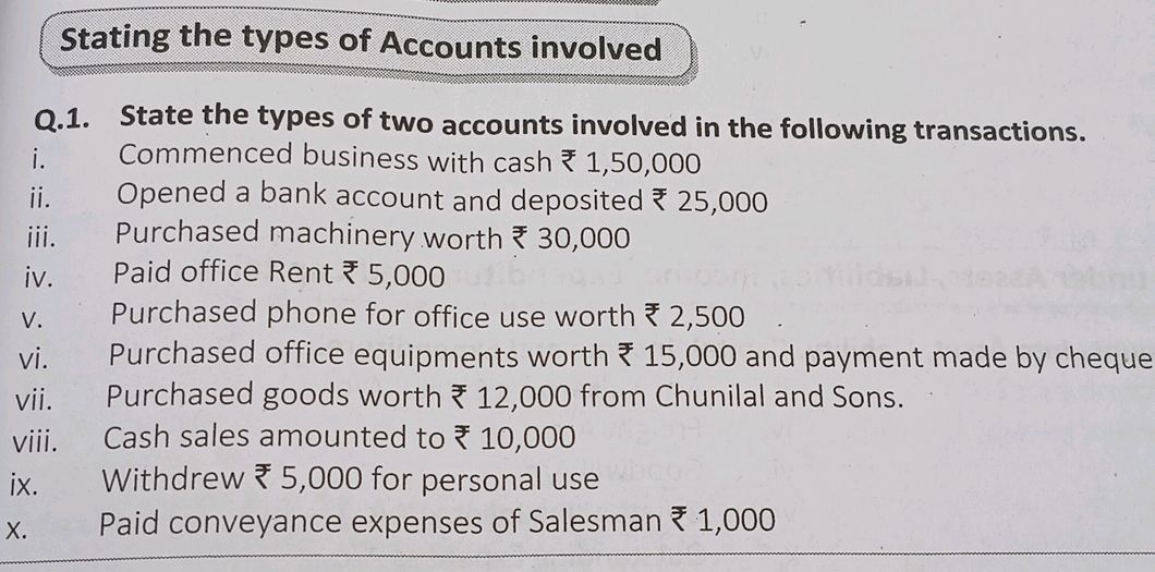 Q.1. State the types of two accounts | StudyX