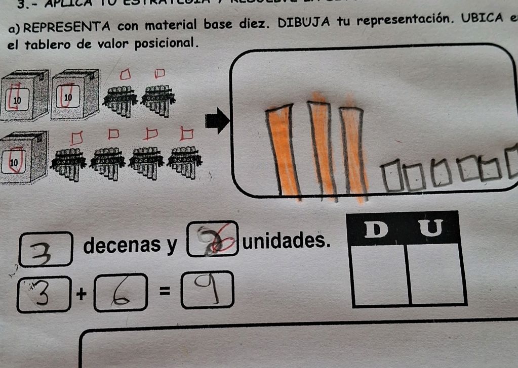 3.- a) REPRESENTA con material base diez. | StudyX