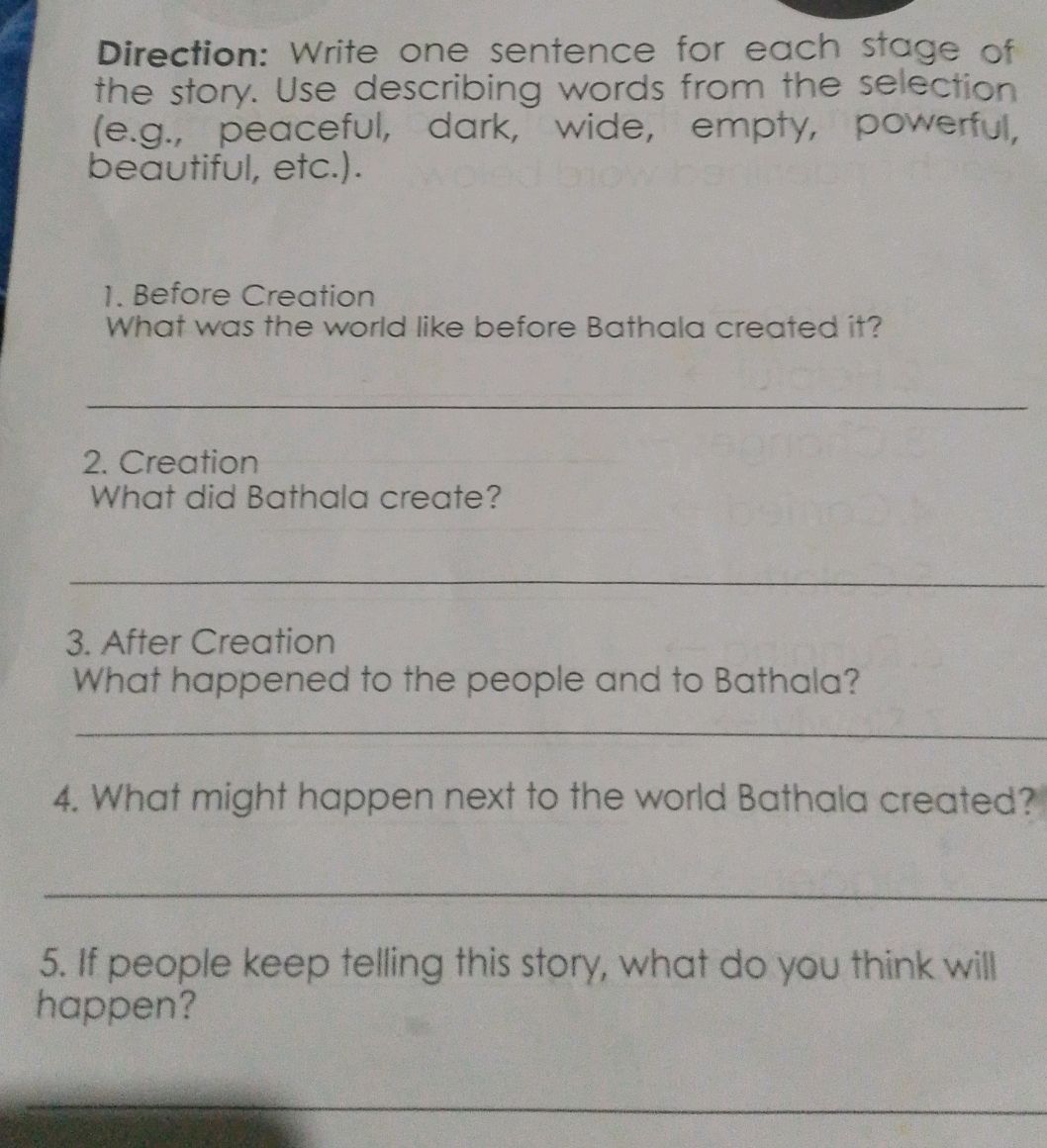 Direction: Write one sentence for each stage | StudyX