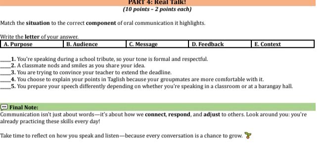 Match the situation to the correct component | StudyX