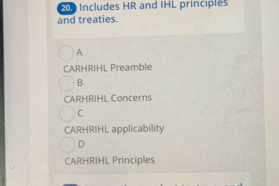 20. Includes HR and IHL principles and | StudyX