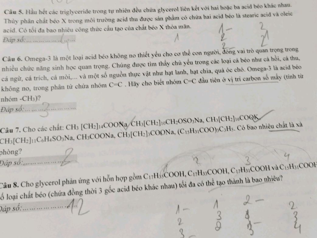 Câu 5. Hầu hết các triglyceride trong tự | StudyX