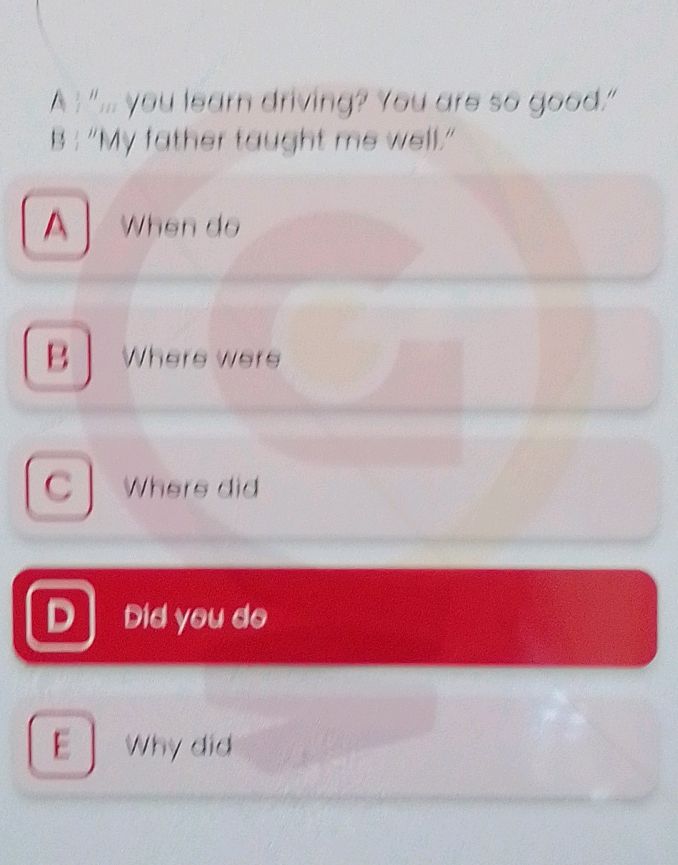 A: "... you learn driving? You are so good." | StudyX