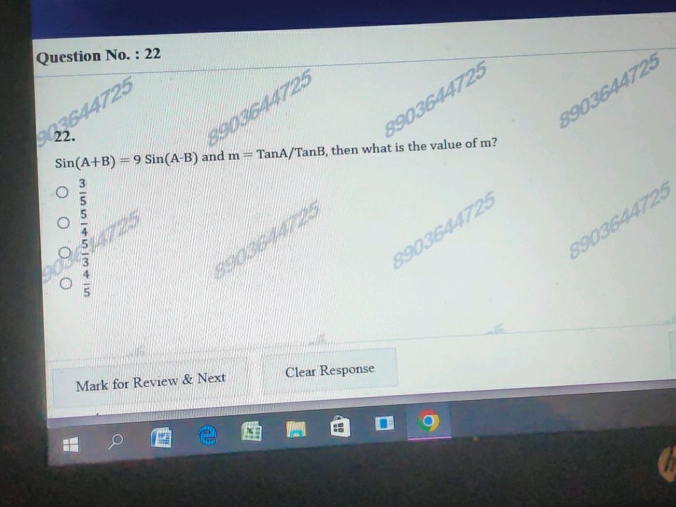 Sin(A+B) = 9 Sin(A-B) and m = TanA/TanB, | StudyX