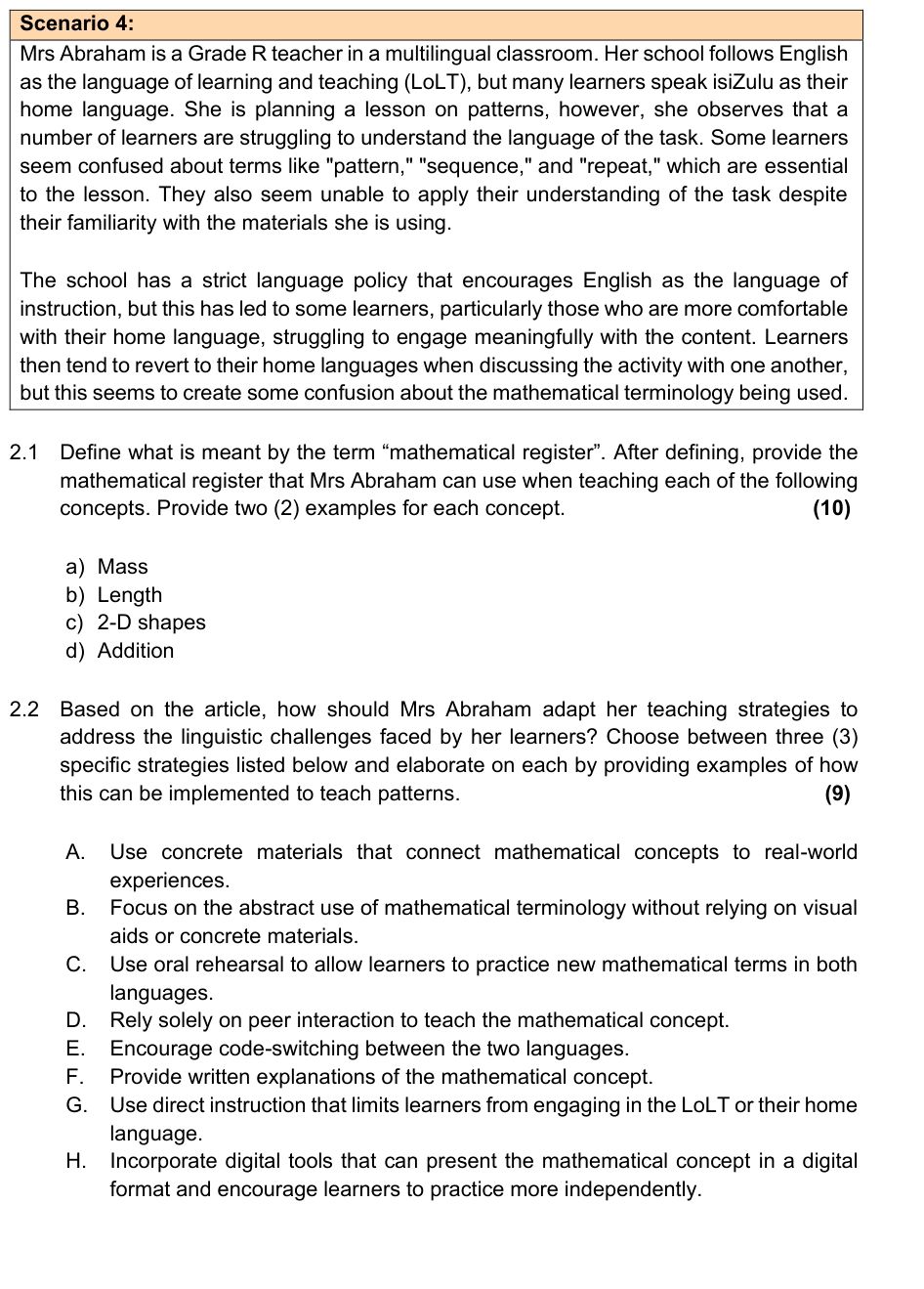 Scenario 4: Mrs Abraham is a Grade R teacher | StudyX
