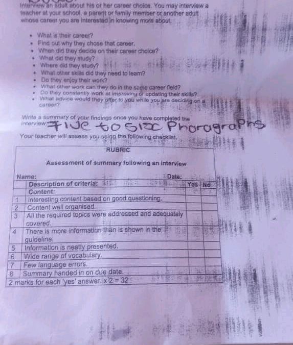 Interview an adult about his or her career | StudyX