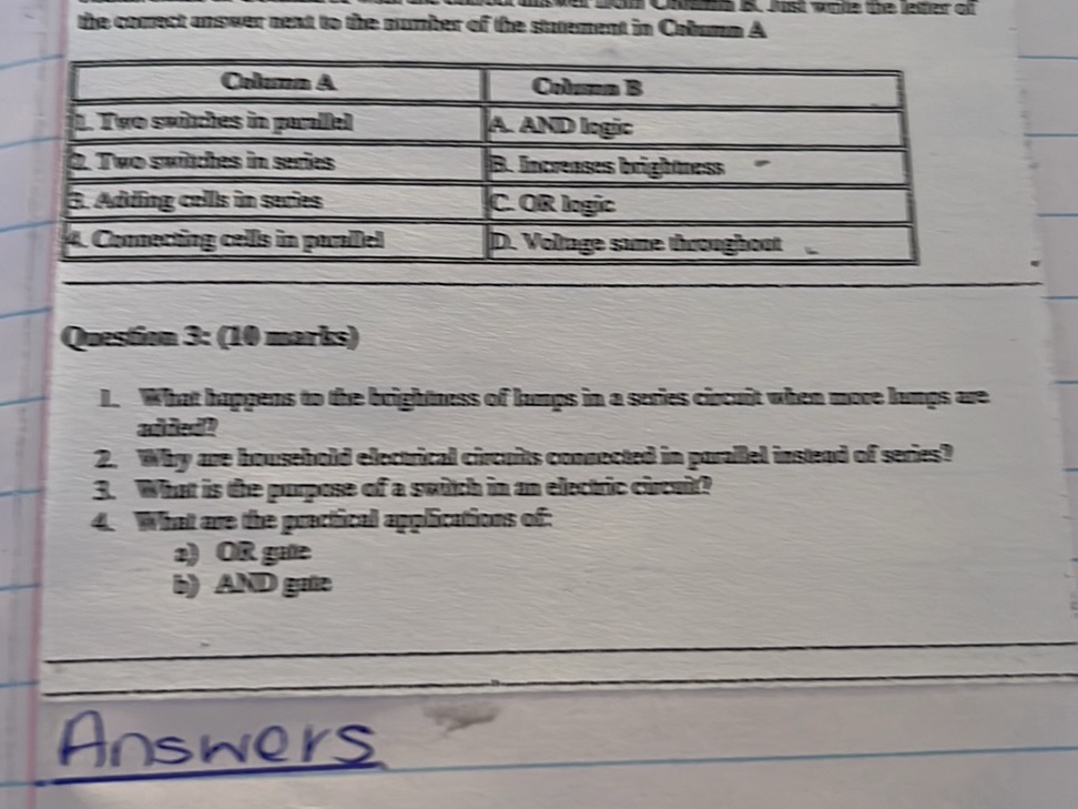 Column A 1. Two swiches in parallel 2. Two | StudyX