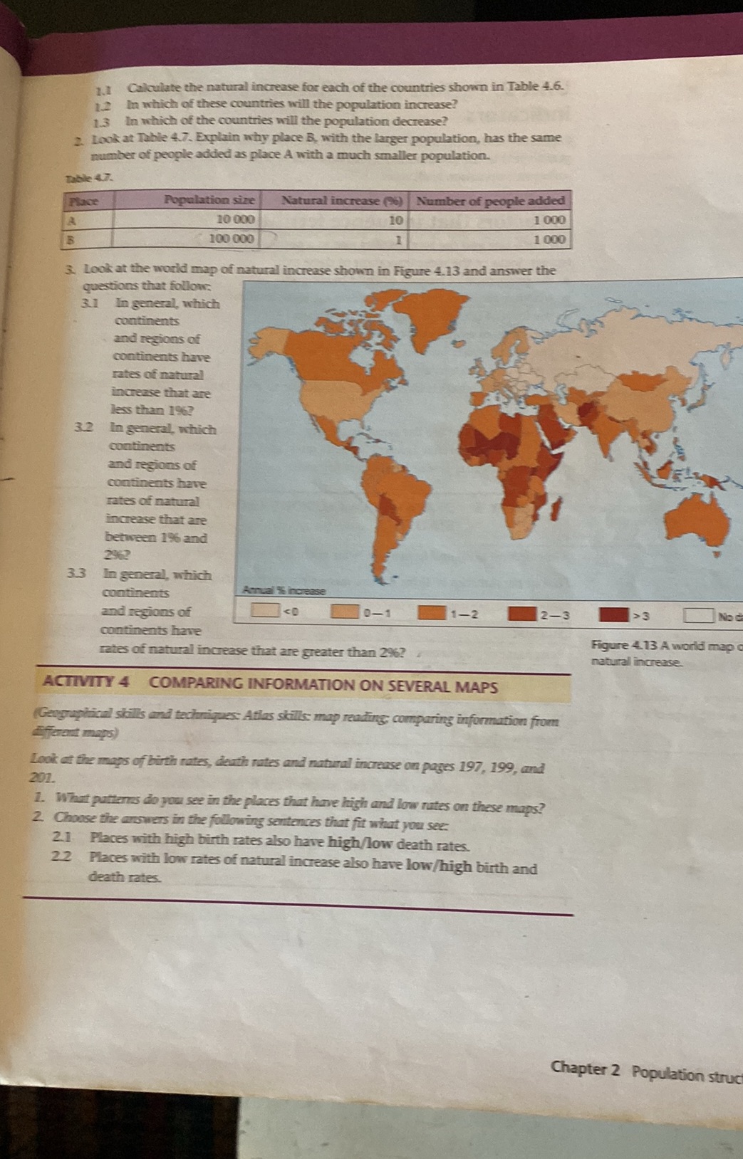 1.1 Calculate the natural increase for each | StudyX