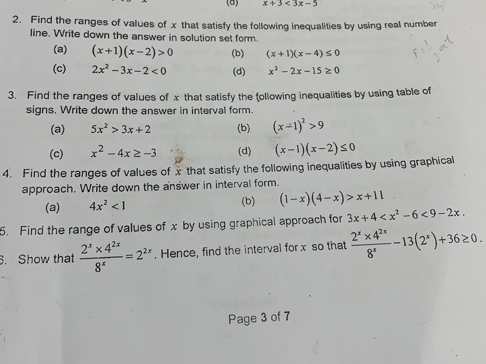 2. Find the ranges of values of *x* that | StudyX