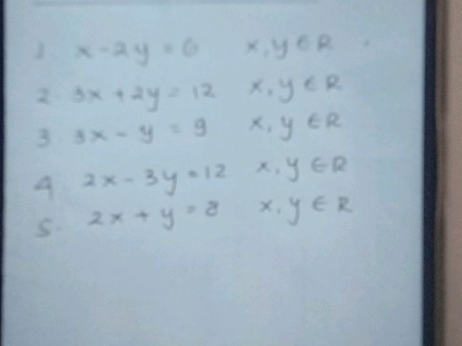 $x - 2y = 6$, $x, y R$ 2. $3x + 2y = 12$,