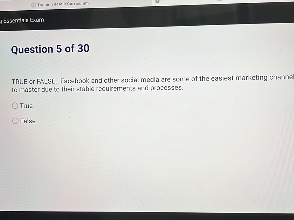 TRUE or FALSE. Facebook and other social
