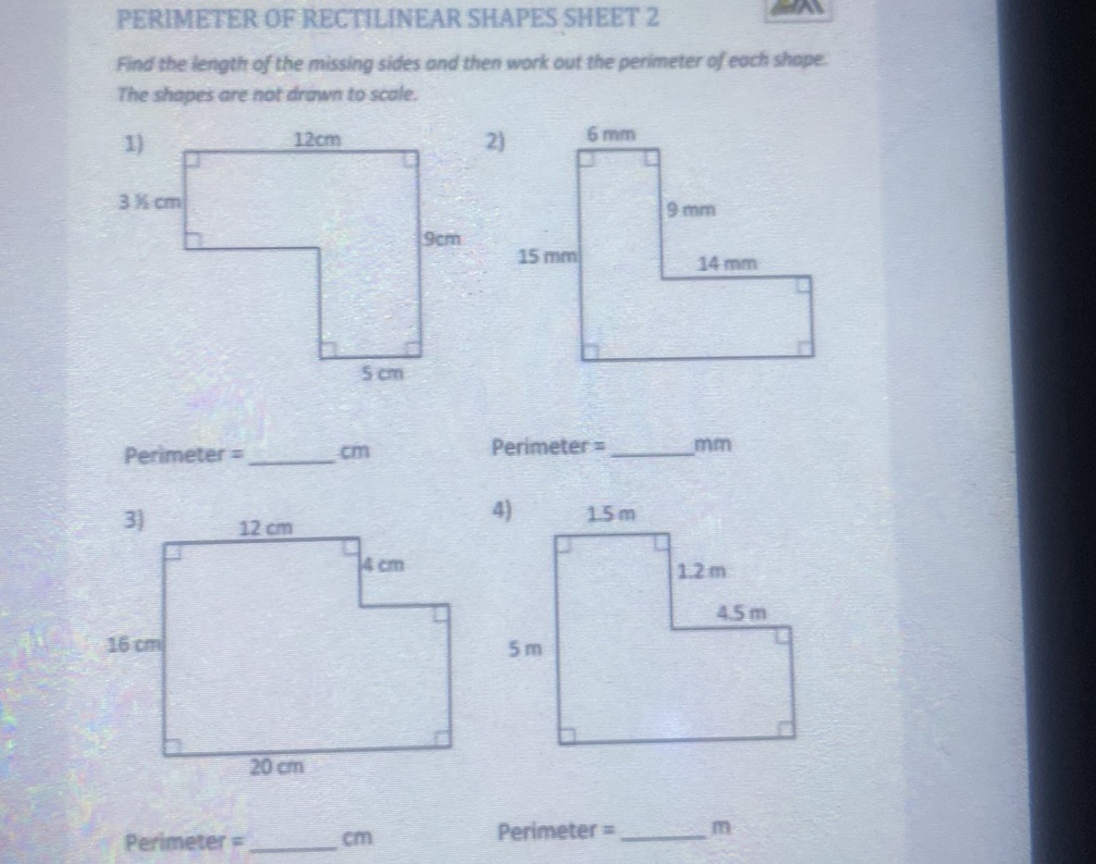 PERIMETER OF RECTILINEAR SHAPES SHEET 2 Find | StudyX