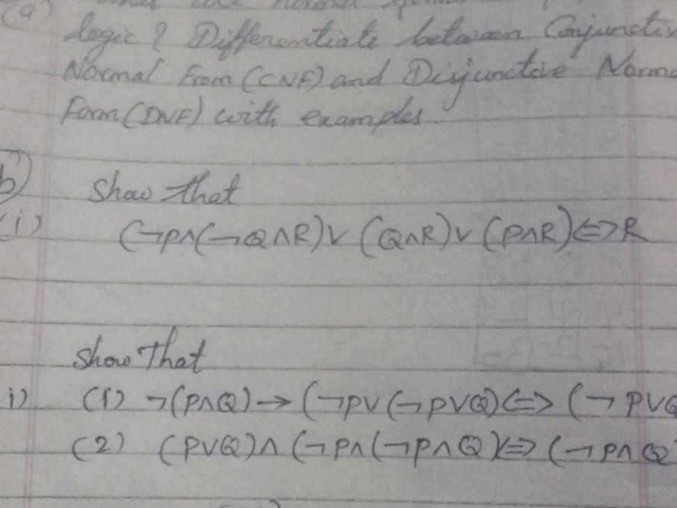 (a) Differentiate between Conjunctive Normal | StudyX