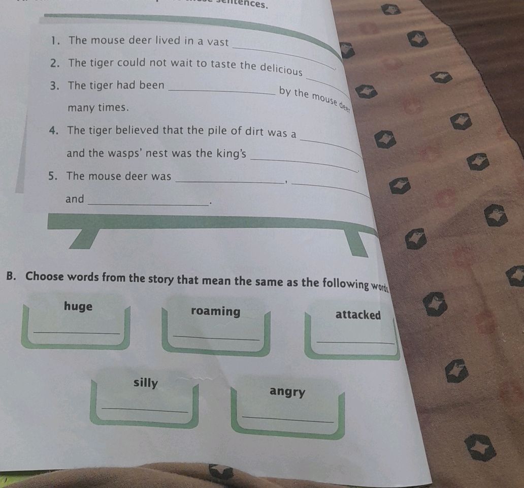 1. The mouse deer lived in a vast ____. 2. | StudyX