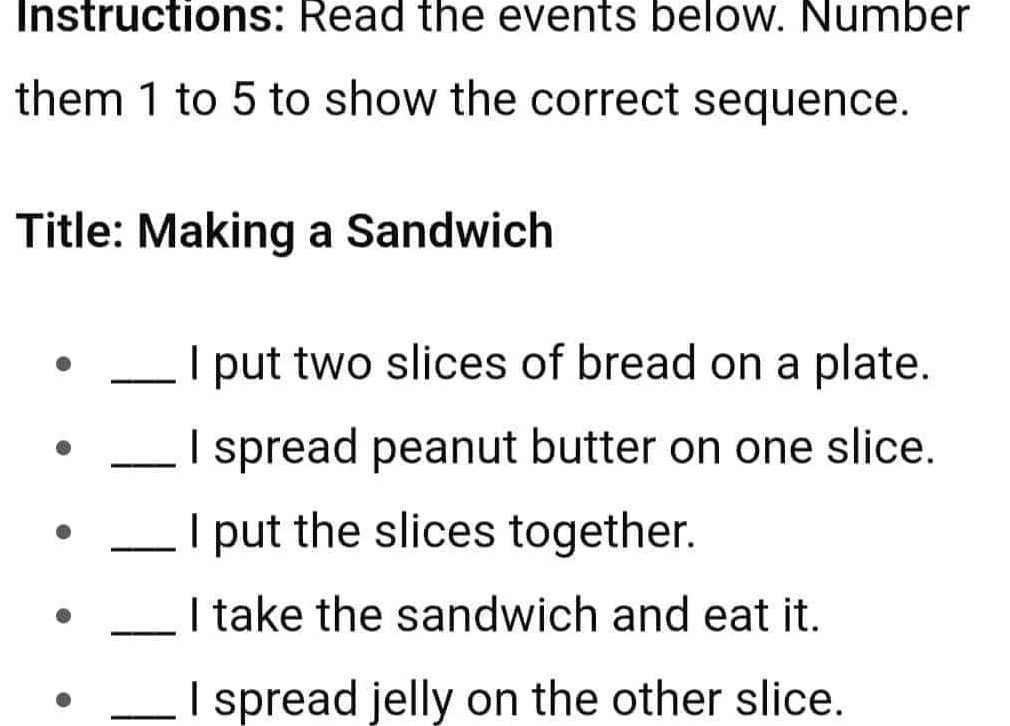 Instructions: Read the events below. Number | StudyX