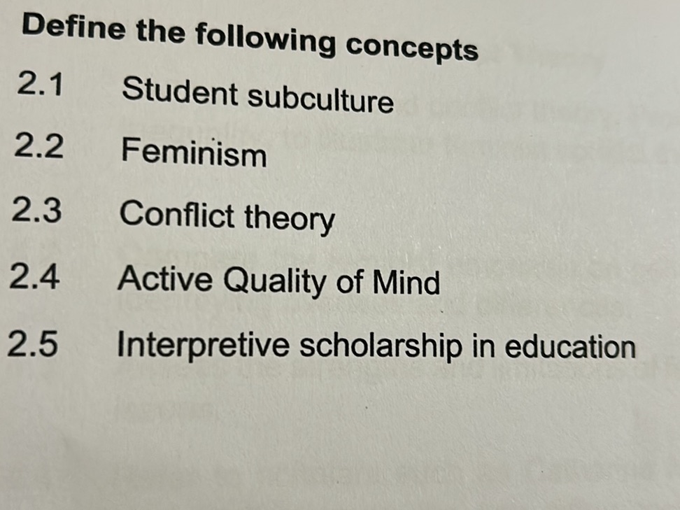 Define the following concepts 2.1 Student | StudyX