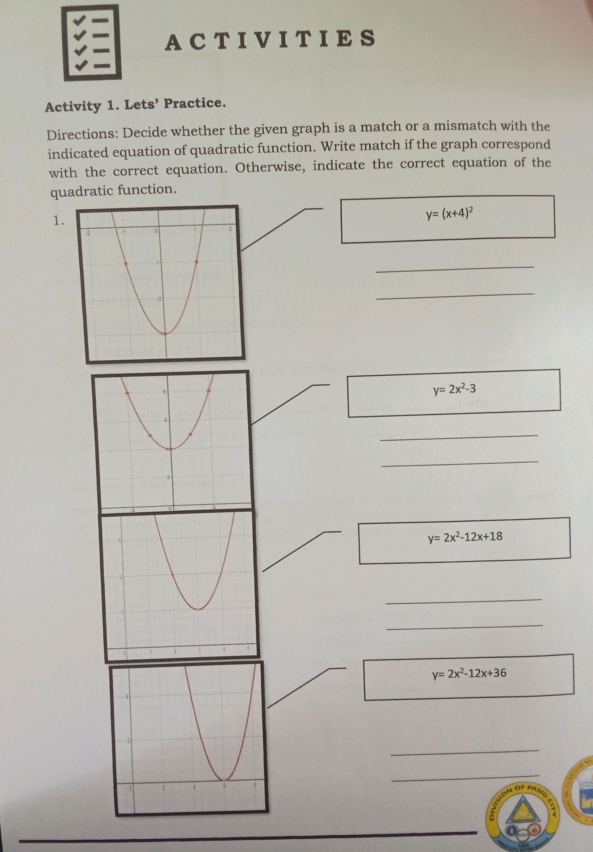 Activity 1. Lets' Practice. Directions: | StudyX