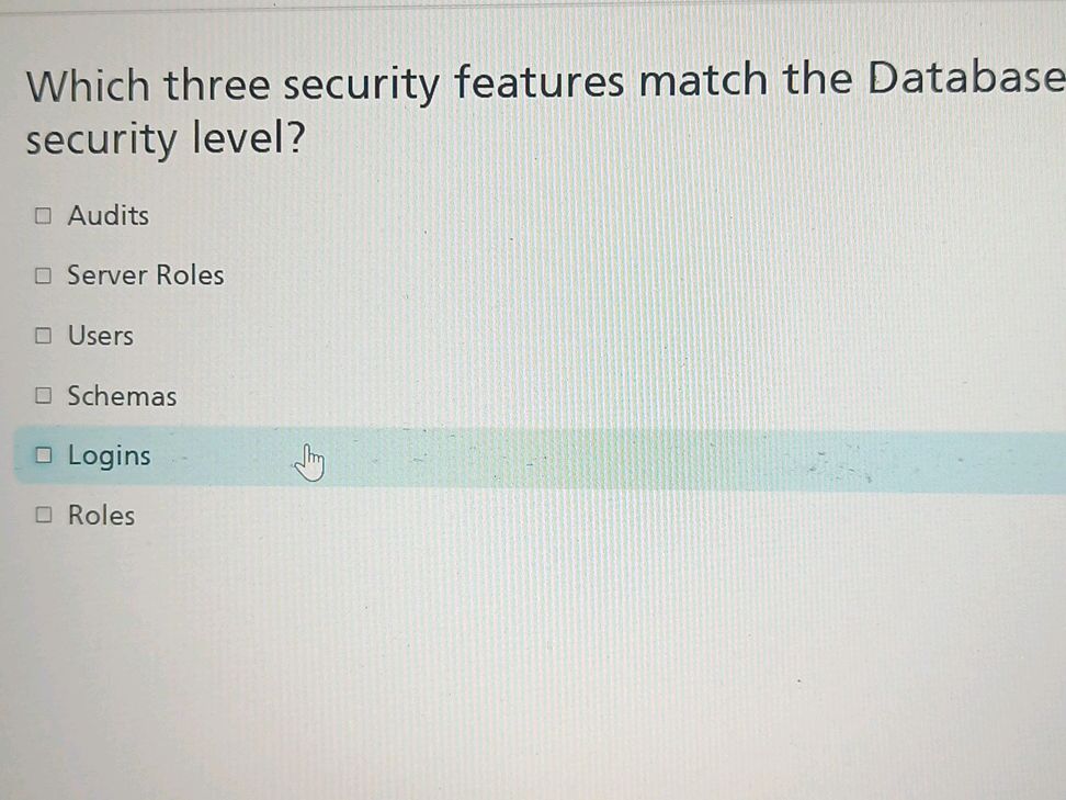 Which three security features match the | StudyX