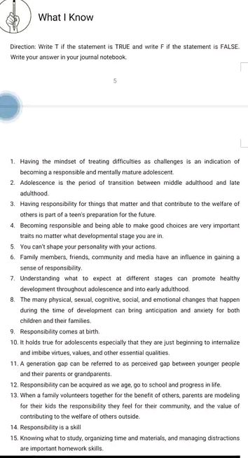 Direction: Write T if the statement is TRUE | StudyX